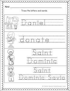 Letter D – Catholic Letter of the Week Worksheets and Coloring Pages