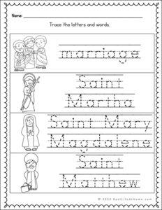 Letter M – Catholic Letter of the Week Worksheets and Coloring Pages