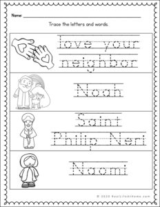 Letter N – Catholic Letter of the Week Worksheets and Coloring Pages