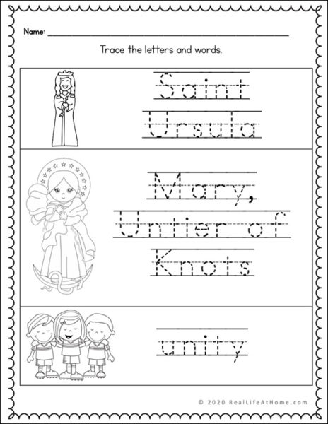 Letter U – Catholic Letter of the Week Worksheets and Coloring Pages