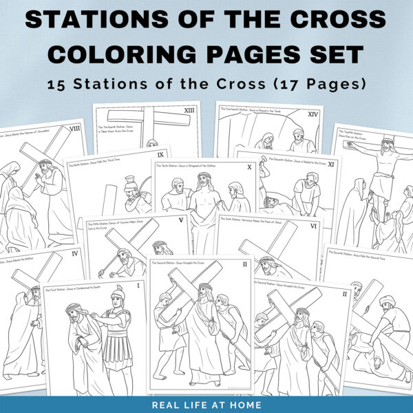 Stations of the Cross Coloring Pages Set (15 Coloring Pages)