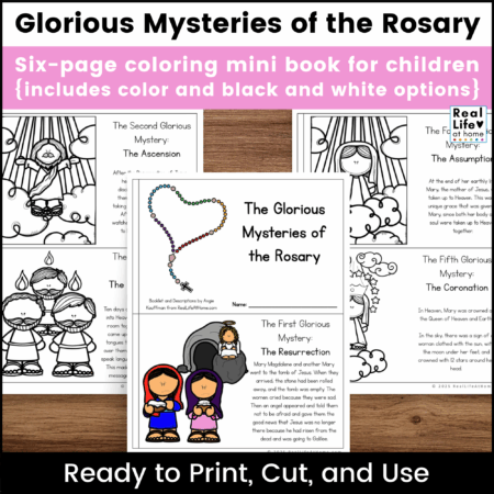 Glorious Mysteries of the Rosary Mini Book for Kids (6-page Mini Book)