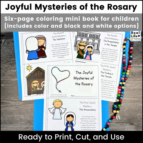 Joyful Mysteries of the Rosary Mini Book for Kids (6-page Mini Book)