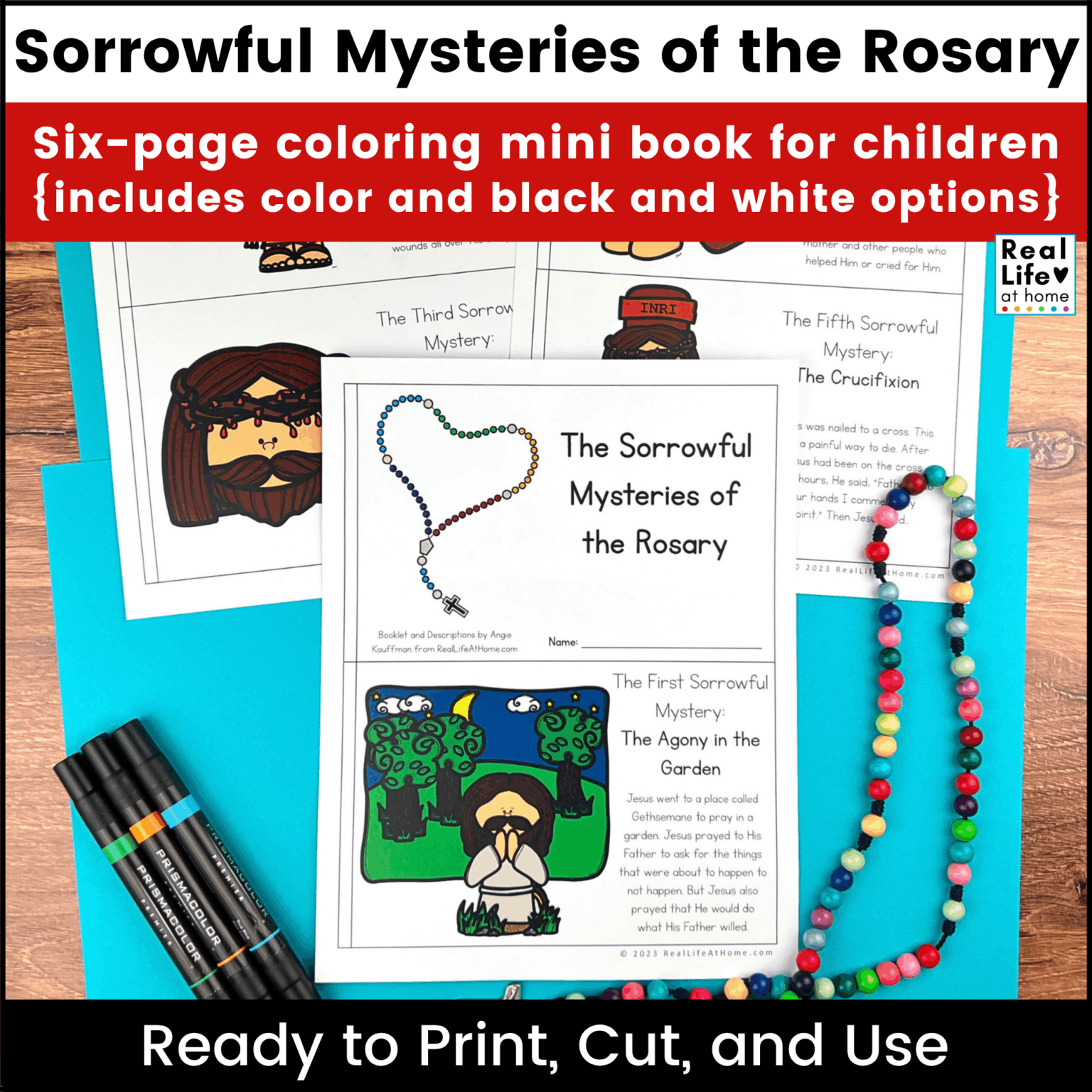 Sorrowful Mysteries of the Rosary Mini Book for Kids (6-page Mini Book)
